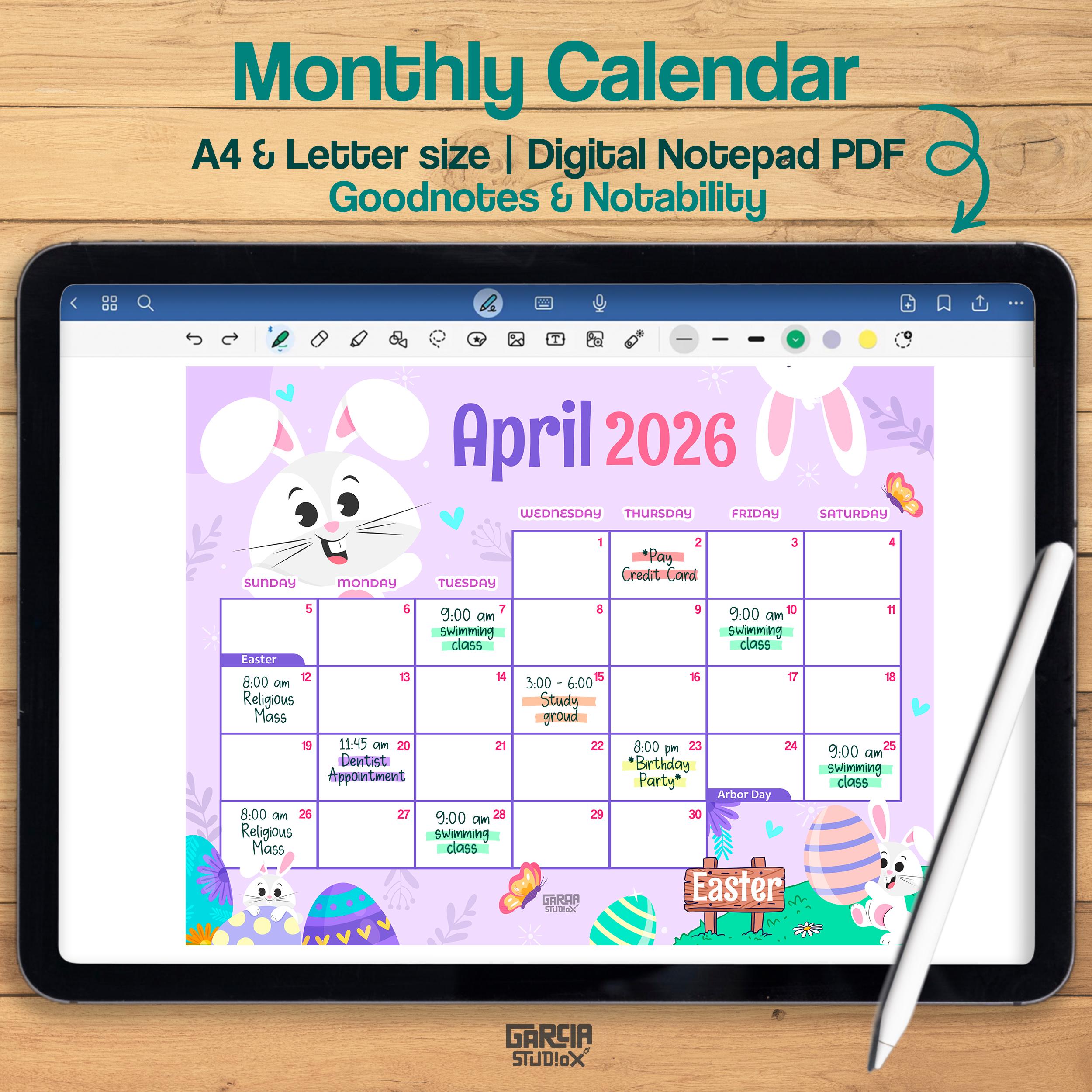 April 2026 Easter Calendar Printable for Kids – Cute Bunny, Eggs ...