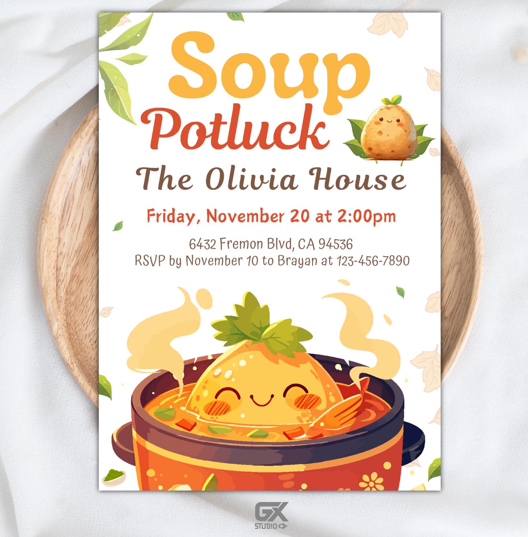 Editable Soup Potluck Invitation, Fun Potluck Template, Digital Invite ...