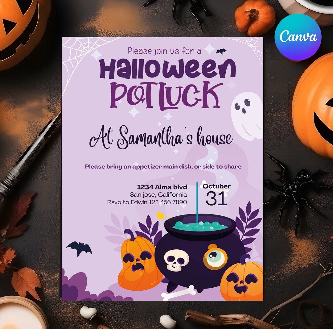 Halloween Potluck Invitation, Editable Halloween Potluck Flyer Template ...