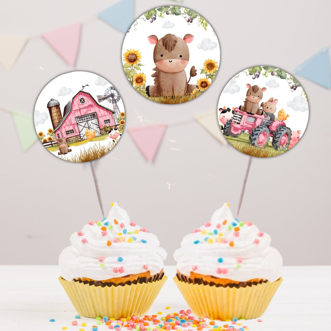 Barnyard Birthday Cupcake Toppers, Favor Tags Farm Birthday Party ...