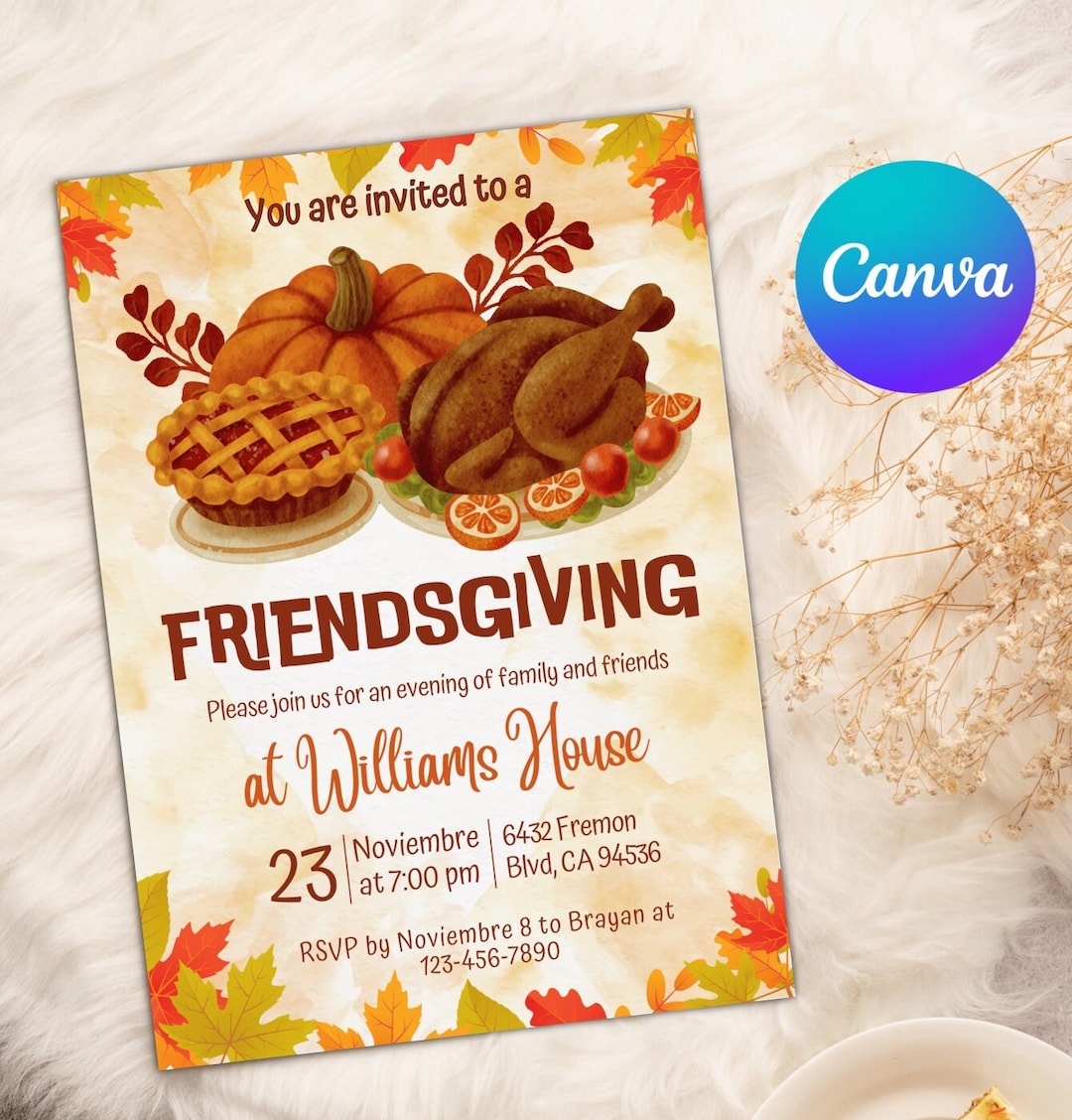 Thanksgiving Invitation, Editable Friendsgiving Invite Template ...