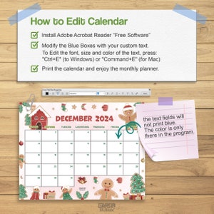 EDITABLE December 2024 Calendar, Fillable Christmas Planner, Monthly ...