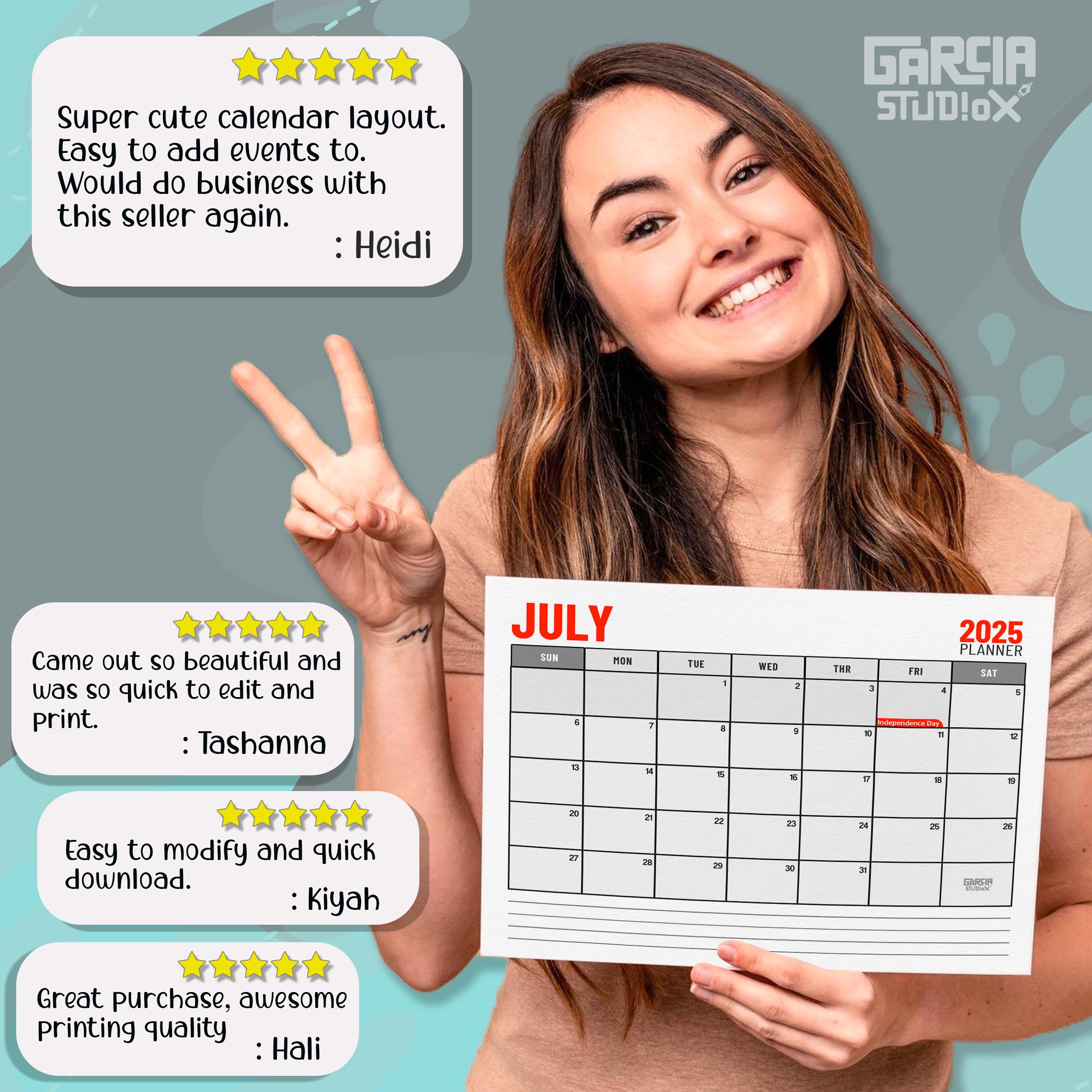 EDITABLE July 2025 Calendar - Minimalist Monthly Planner for Office ...