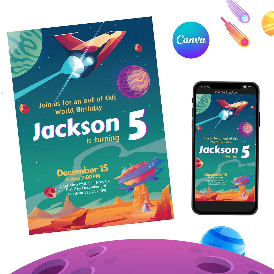 Space Birthday Invitation, Editable Outer Space Invitations, Template ...