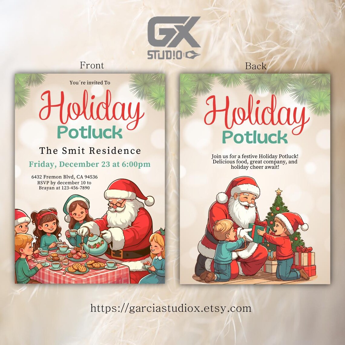 Editable Holiday Potluck Invitation, Christmas Dinner With Santa Claus ...