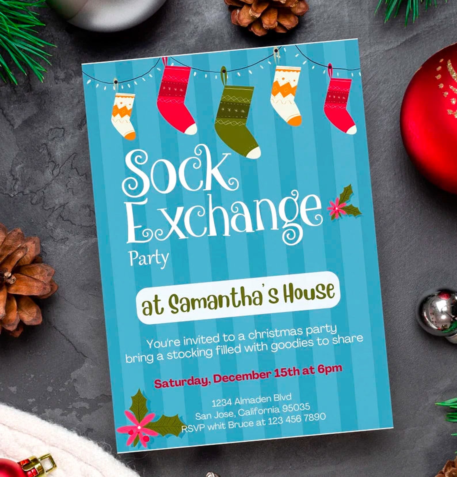 Christmas Stocking Exchange Invitation, Printable Christmas Sock ...