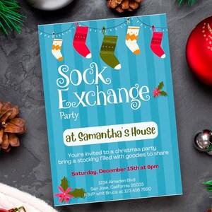 Christmas Stocking Exchange Invitation, Printable Christmas Sock ...
