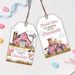 EDITABLE Farm Gift Tag, Farm Birthday Party, Farm Animals Barnyard ...