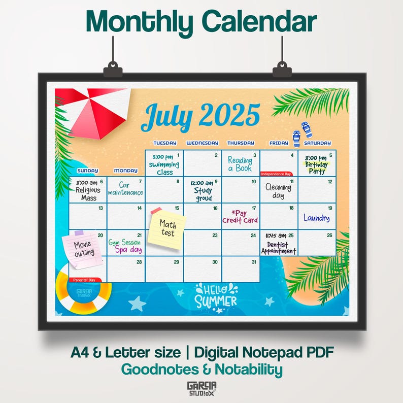 EDITABLE July 2025 Calendar, Fillable Beach Planner, Monthly Schedule ...