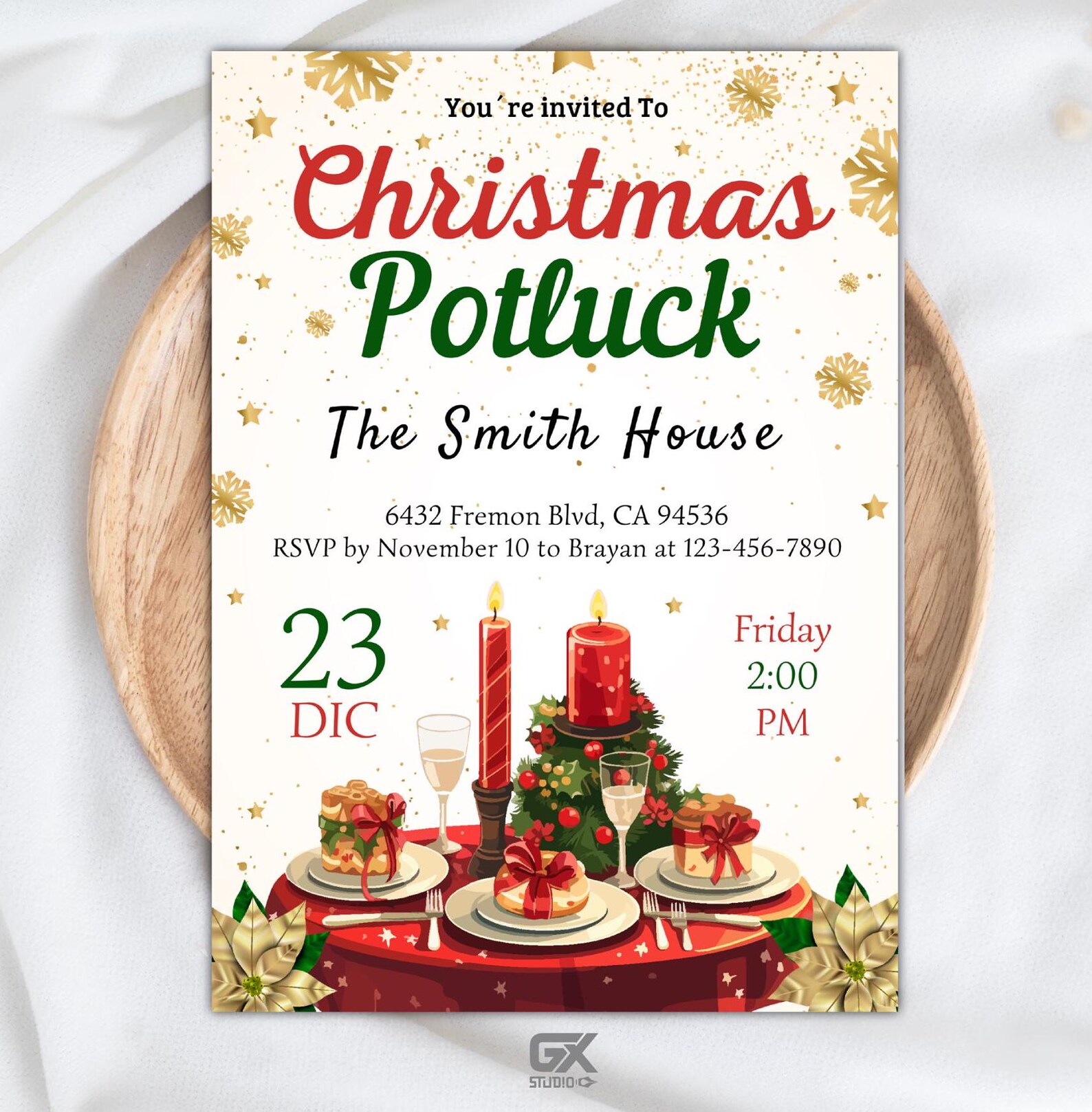 Editable Christmas Potluck Invitation, Holiday Party Template ...