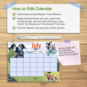 July 2025 Dalmatian Calendar: Printable Editable Monthly Planner (PDF ...