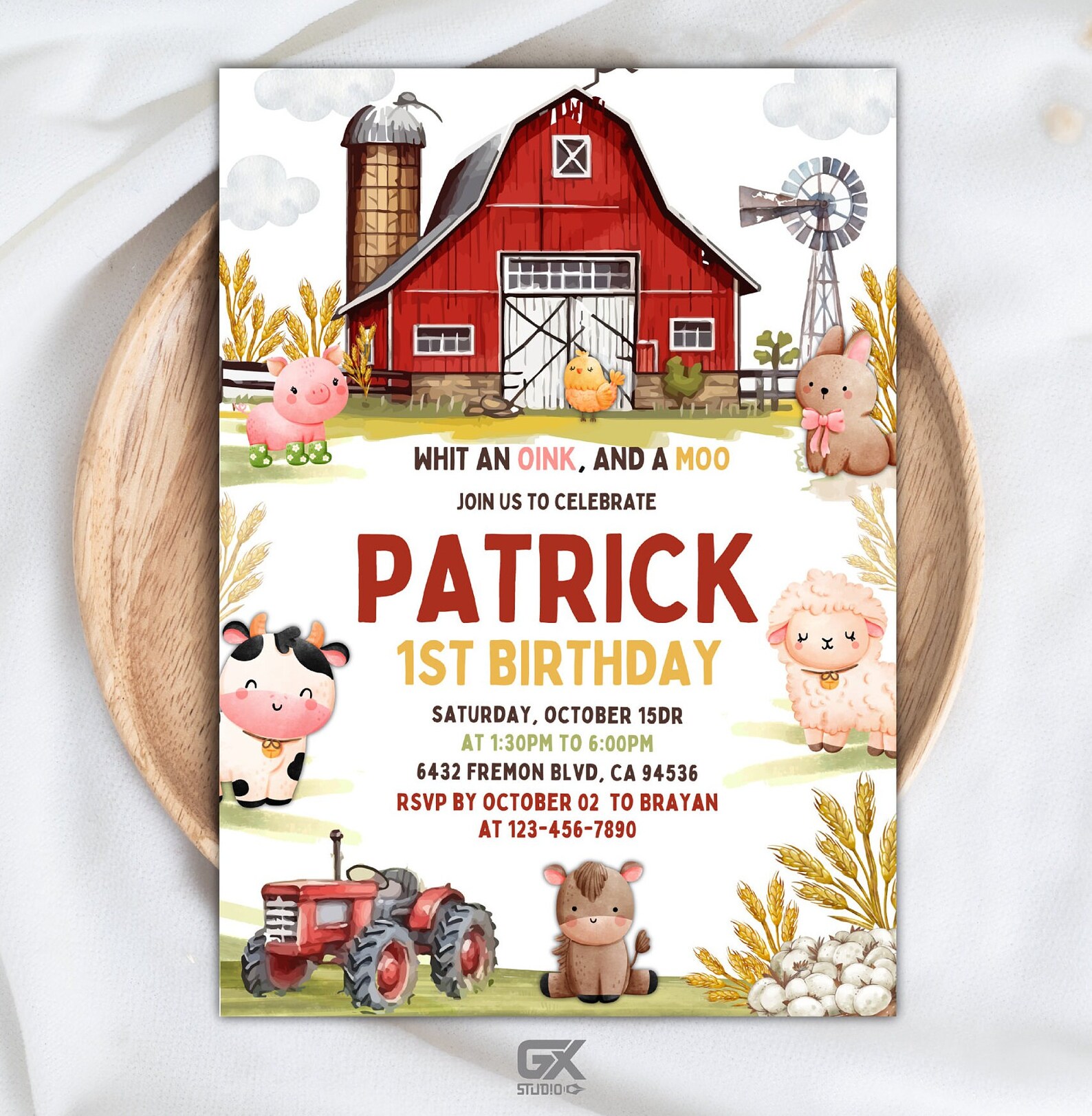 Farm Birthday Party Invitation, Barn Farm Animals Birthday Party ...