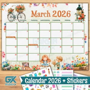 March 2026 Calendar Spring Theme, Floral Printable Monthly Planner With ...