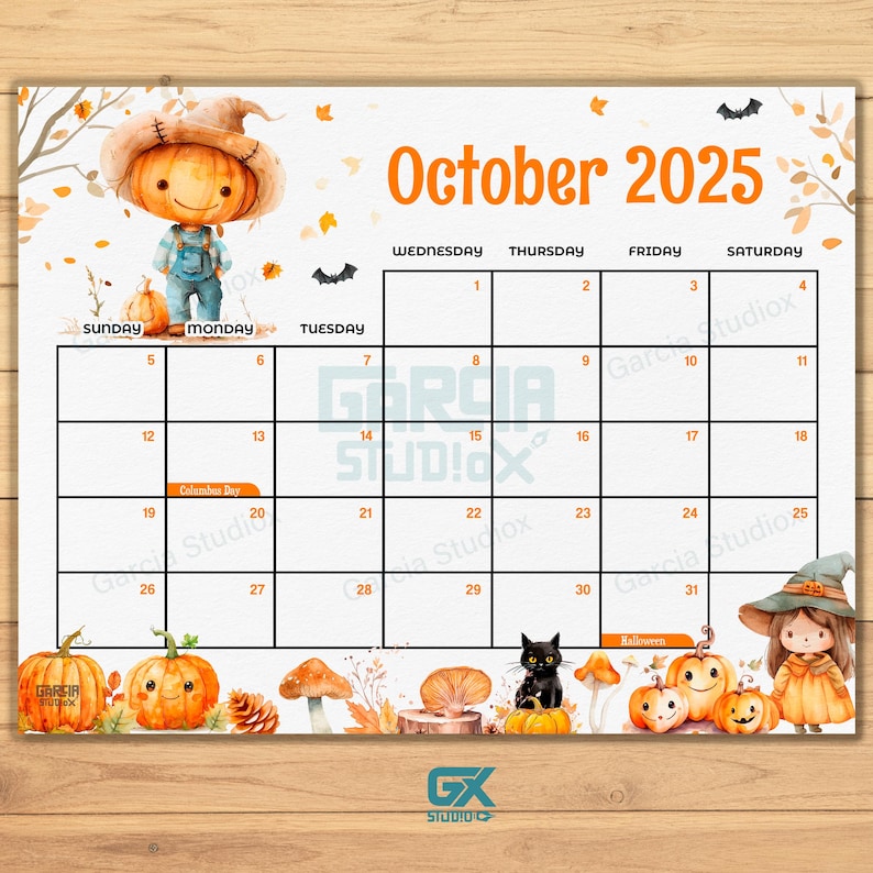 October 2025 Calendar Halloween Pumpkin Theme for Kids - Printable ...