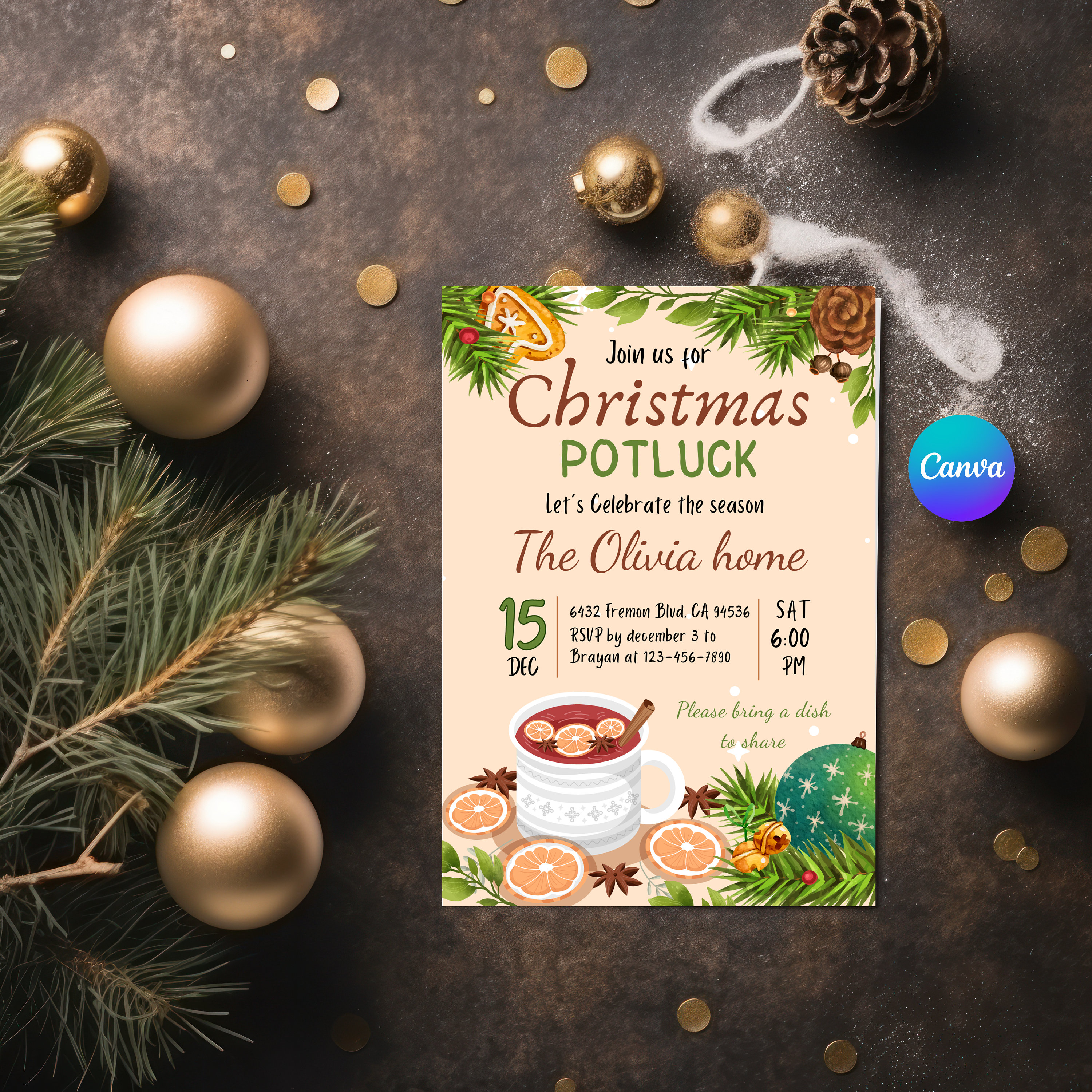 Christmas Potluck Invitation, Invitations to a Shared Christmas Dinner ...