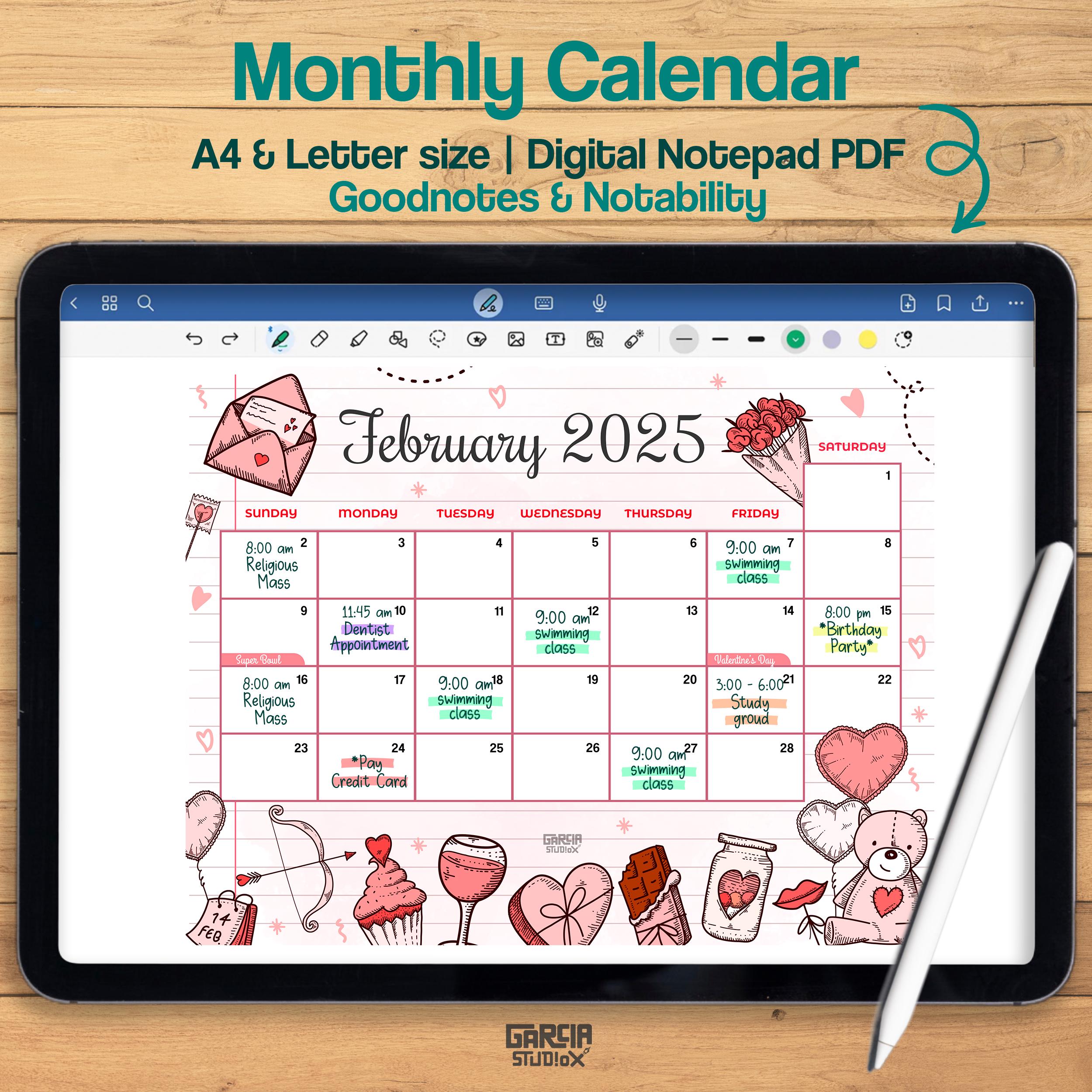 Valentine's Day Calendar February 2025 | Editable & Printable PDF ...