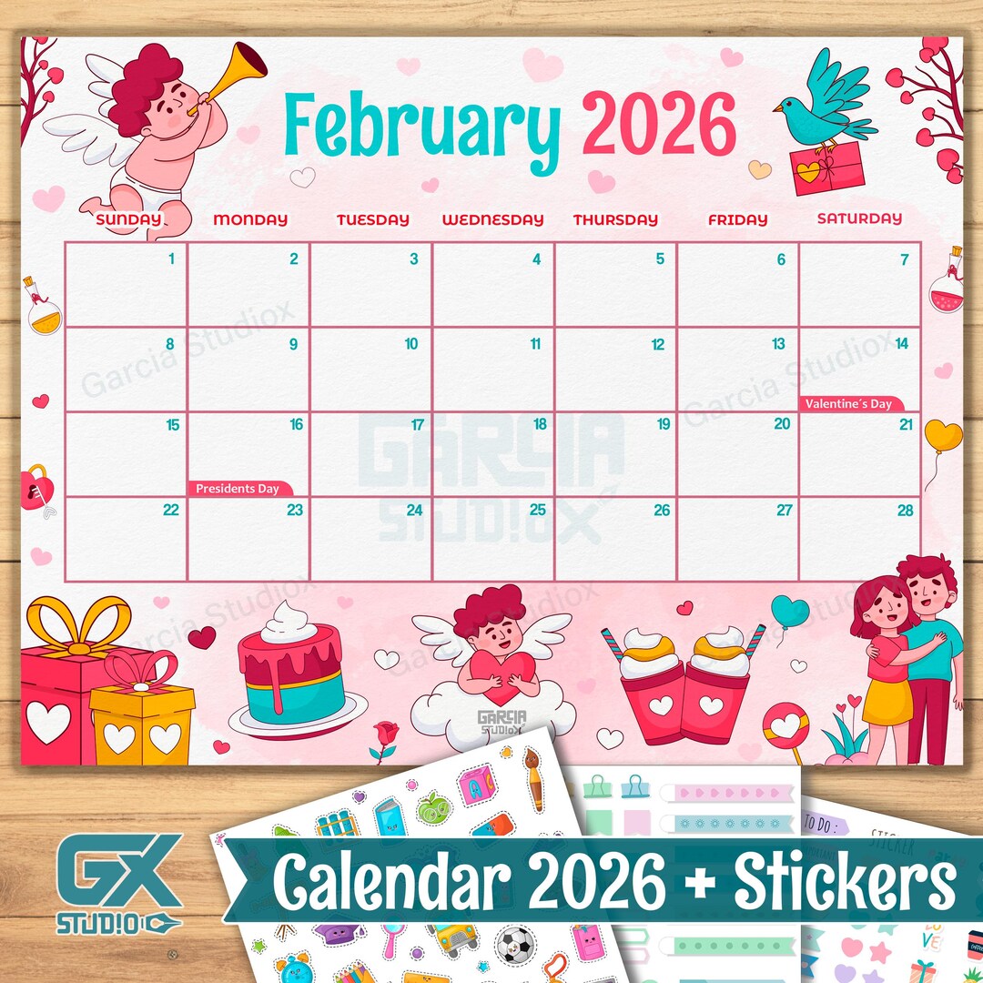 February 2026 Valentines Day Calendar Printable for Kids - Cute ...