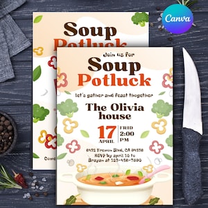 EDITABLE Soup Potluck Invitation, Printable Soup Potluck Invite, Soup ...