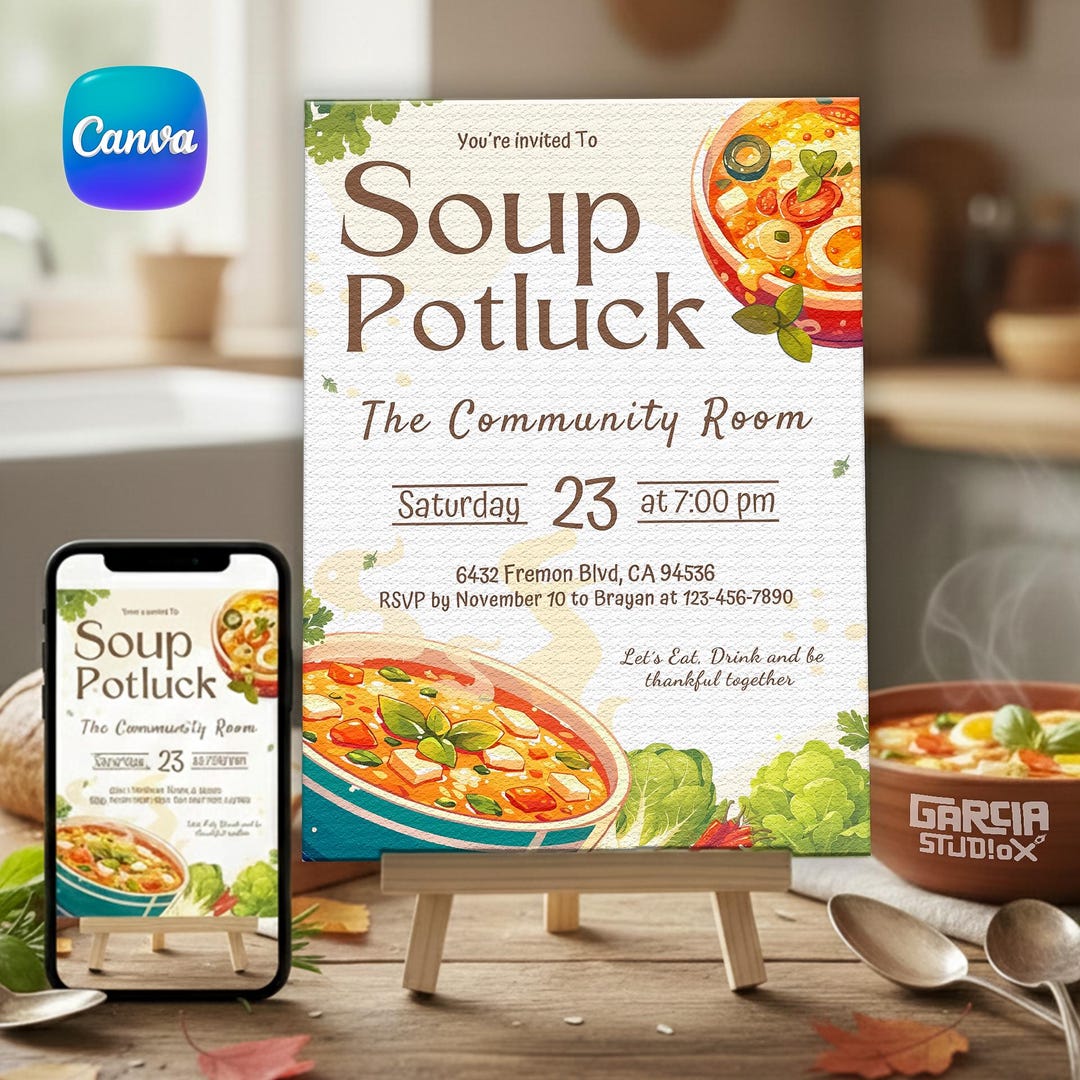 EDITABLE Soup Potluck Invitation, Church, Community, Event, Soup Party ...