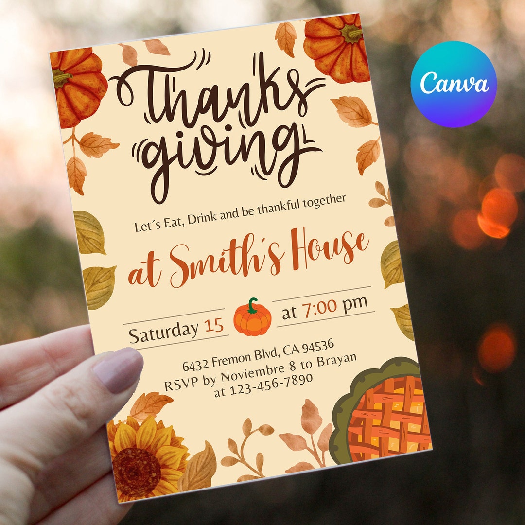 Thanksgiving Invitation, Editable Thanksgiving Dinner Invitations ...