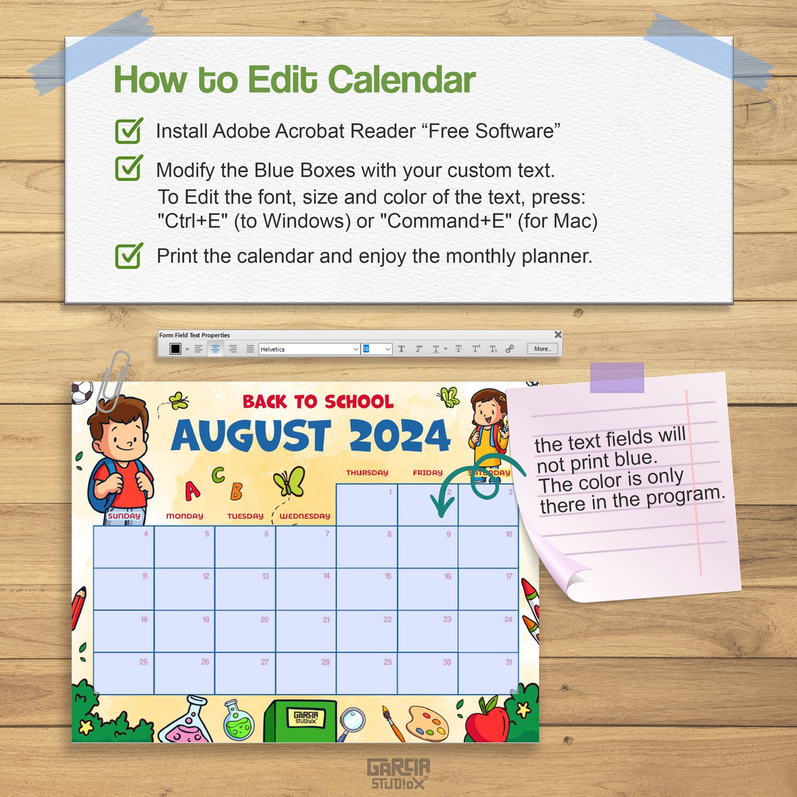 EDITABLE August 2024 Calendar, Fillable Back to School Planner, Monthly ...