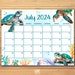 EDITABLE July 2024 Calendar With Sea Turtle Design, Fillable Summer ...
