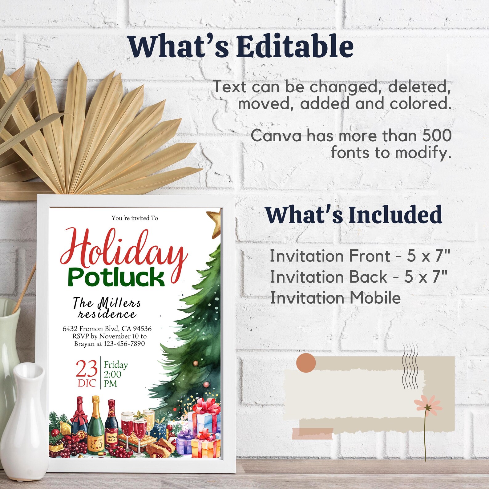 EDITABLE Holiday Potluck Invitation, Christmas Potluck Party Invite ...