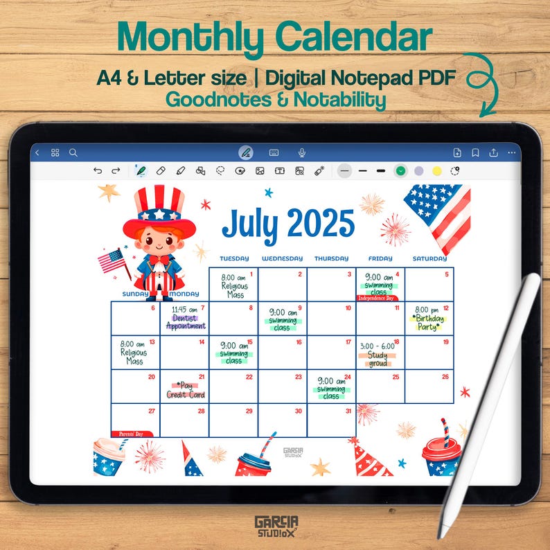 July 2025 Kids Calendar | 4th of July Independence Day Theme ...