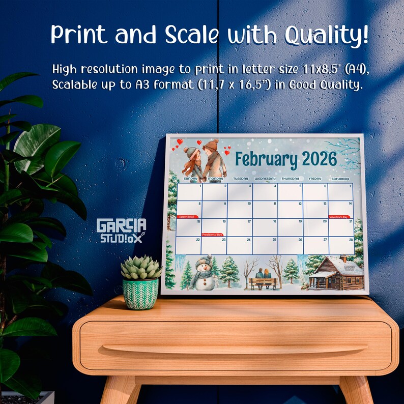 February 2026 Calendar Printable – Cute Winter Couple Theme, Editable ...
