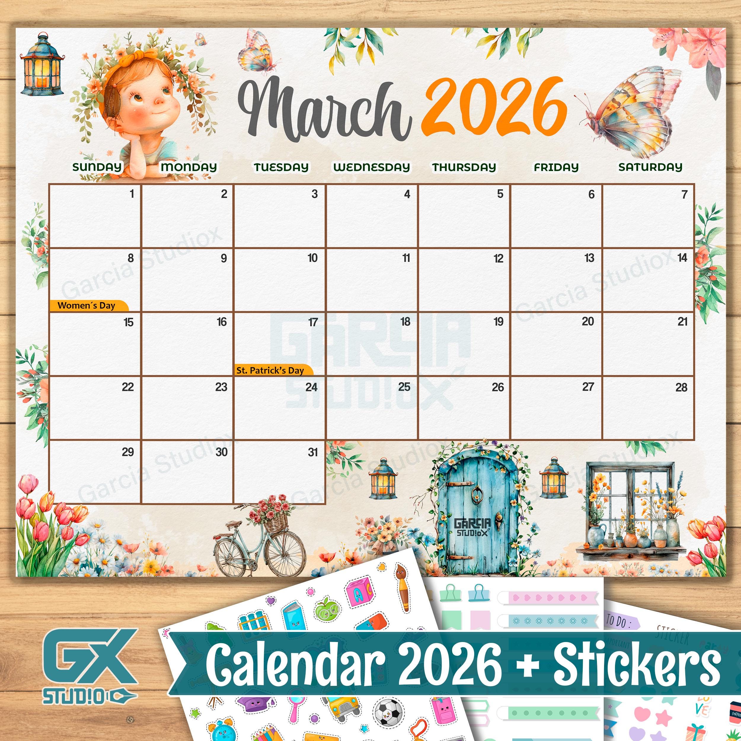 March 2026 Calendar Printable, Spring Monthly Planner With Floral ...