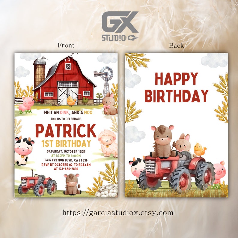 Farm Birthday Party Invitation, Barn Farm Animals Birthday Party ...