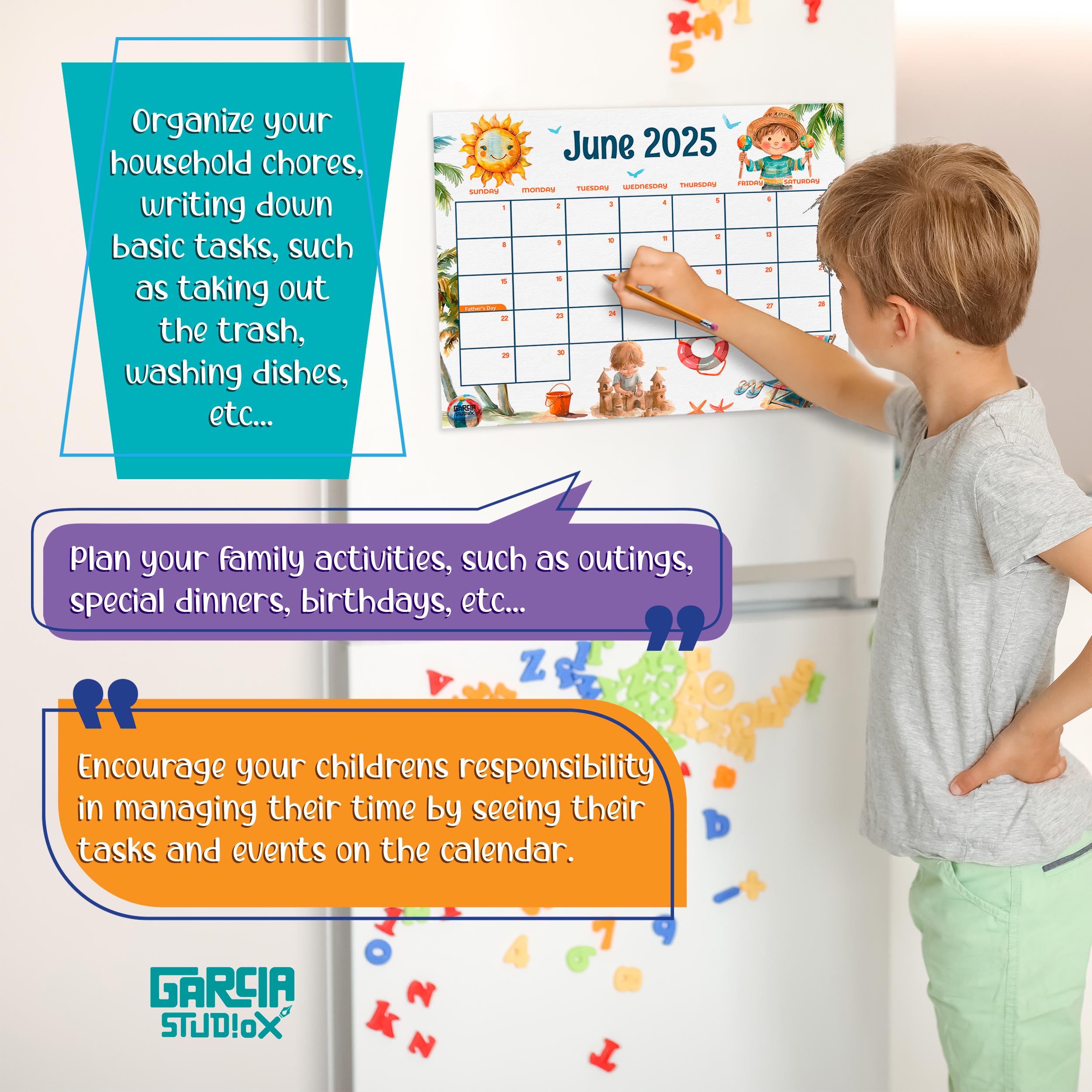 EDITABLE June 2025 Kids Summer Calendar, Printable PDF Template, Cute ...