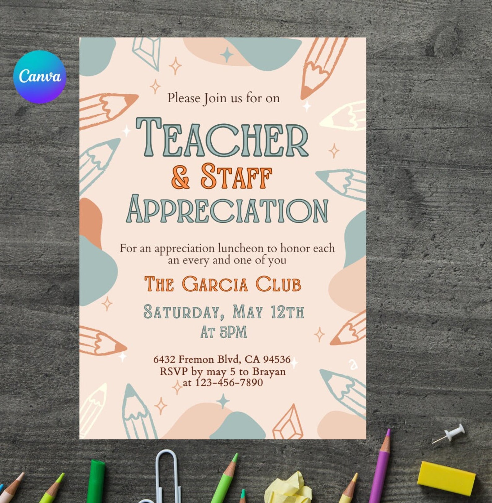 Teacher Staff Appreciation Invitation, Luncheon Appreciation Editable ...