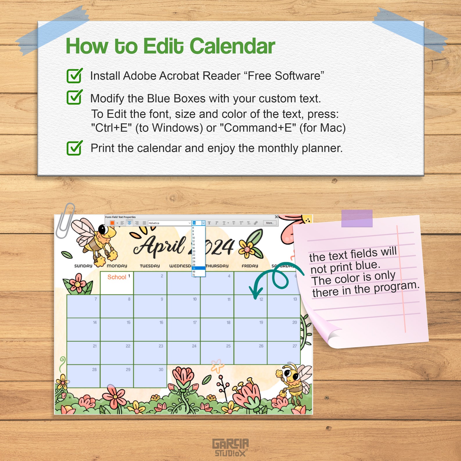 EDITABLE April 2024 Calendar, Fillable Spring Planner, Monthly Schedule ...