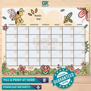 Monthly Calendar Undated | Bee Design, Editable and Printable File With ...