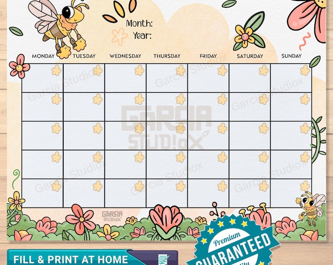 2025 Calendar Kids | Editable Monthly Calendar for Children, School and ...