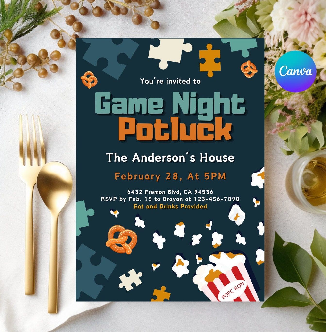 Game Night Potluck Invitation, Game Party Potluck Invite, Board Game ...