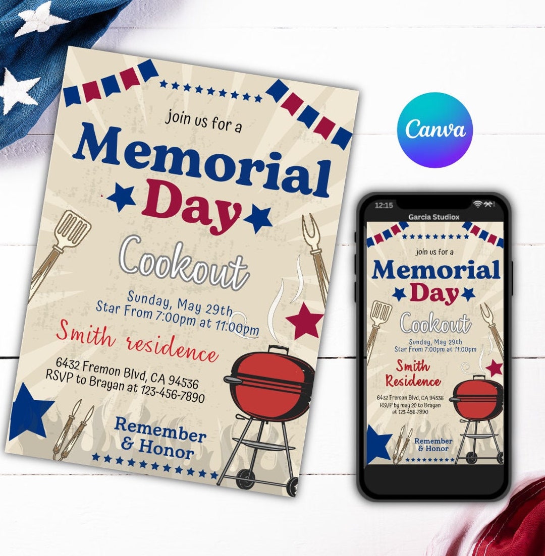 Memorial Day Cookout, Memorial Day Invitation, Memorial Day Party ...