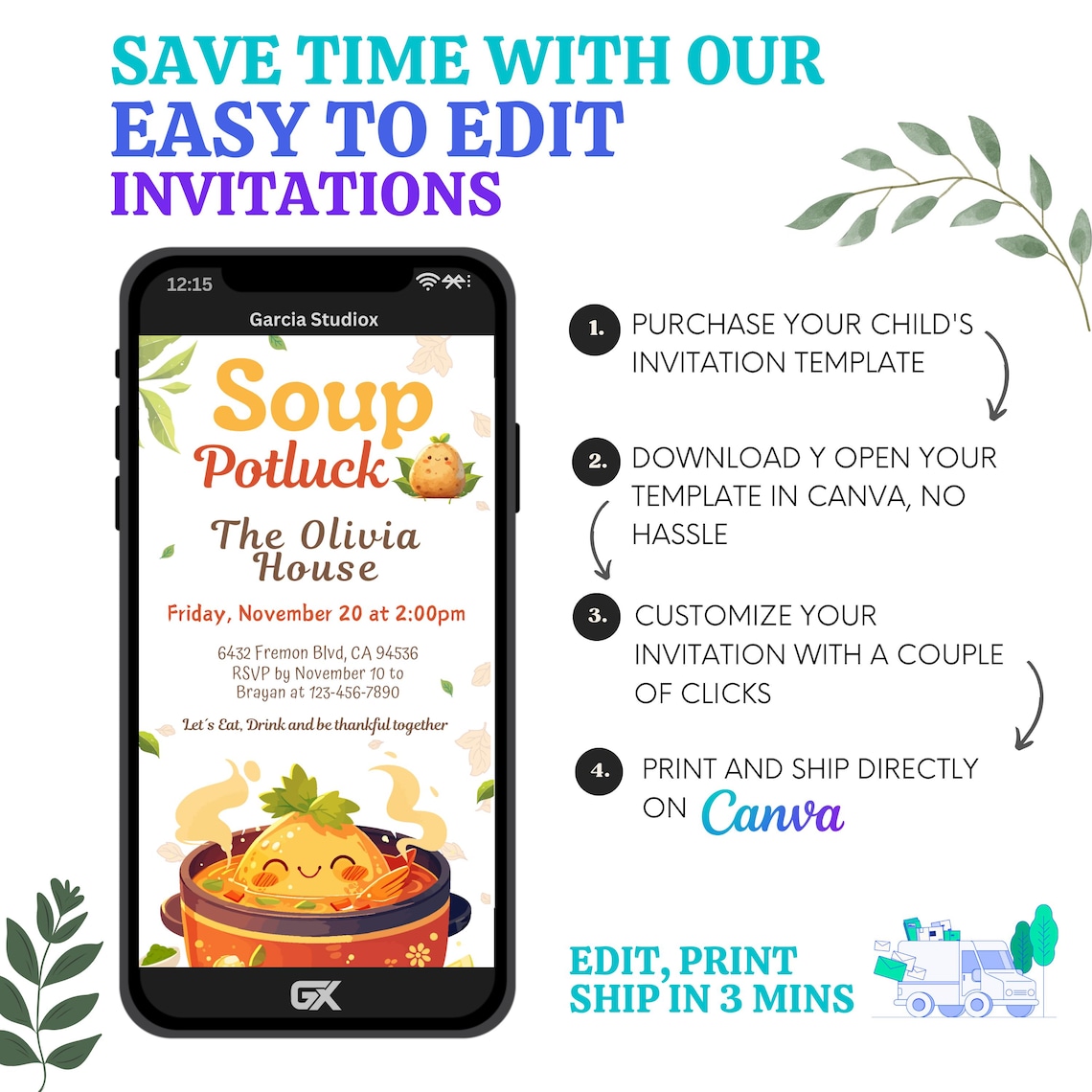 Editable Soup Potluck Invitation, Fun Potluck Template, Digital Invite ...