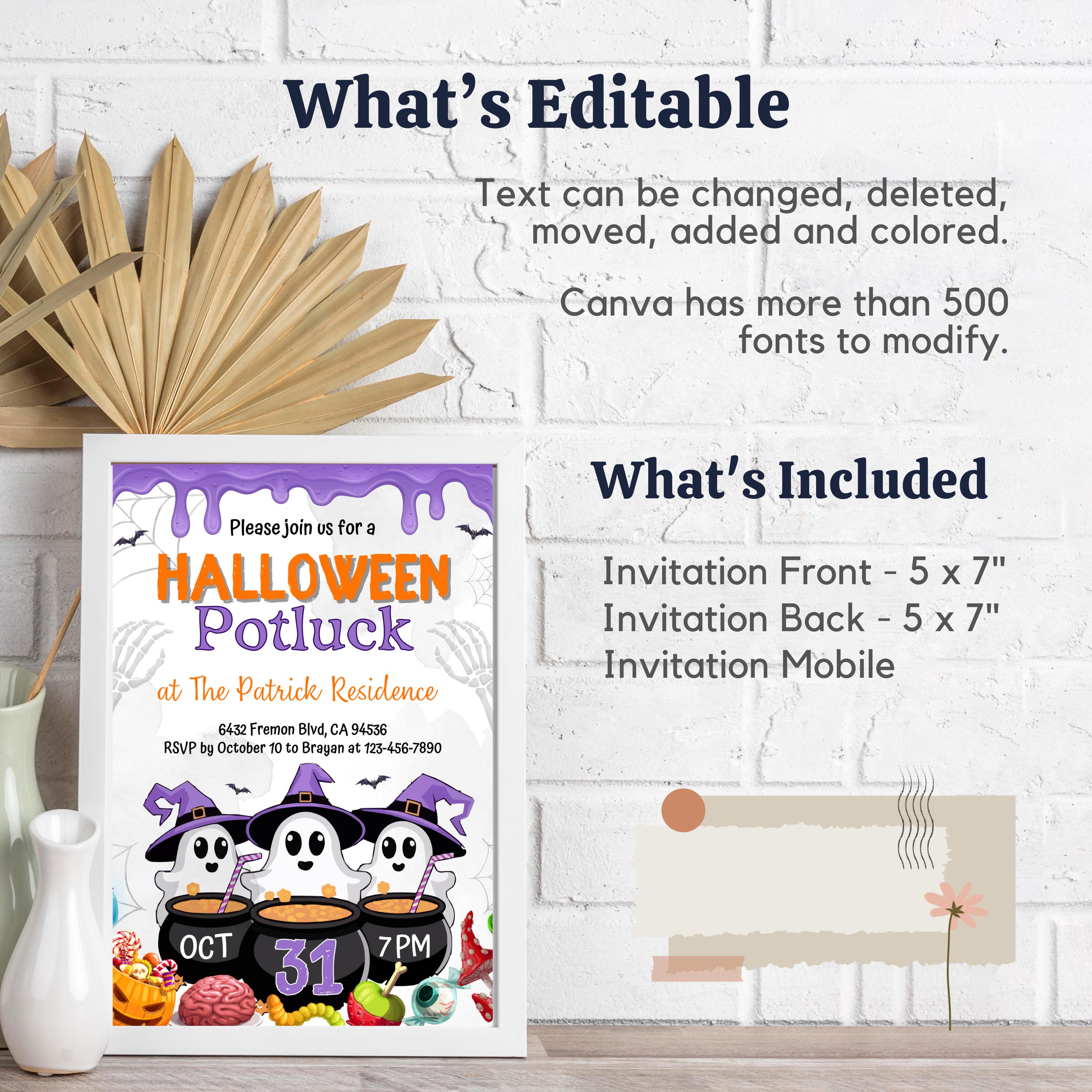 Editable Potluck Halloween Invitation With Ghost Design - Perfect for ...