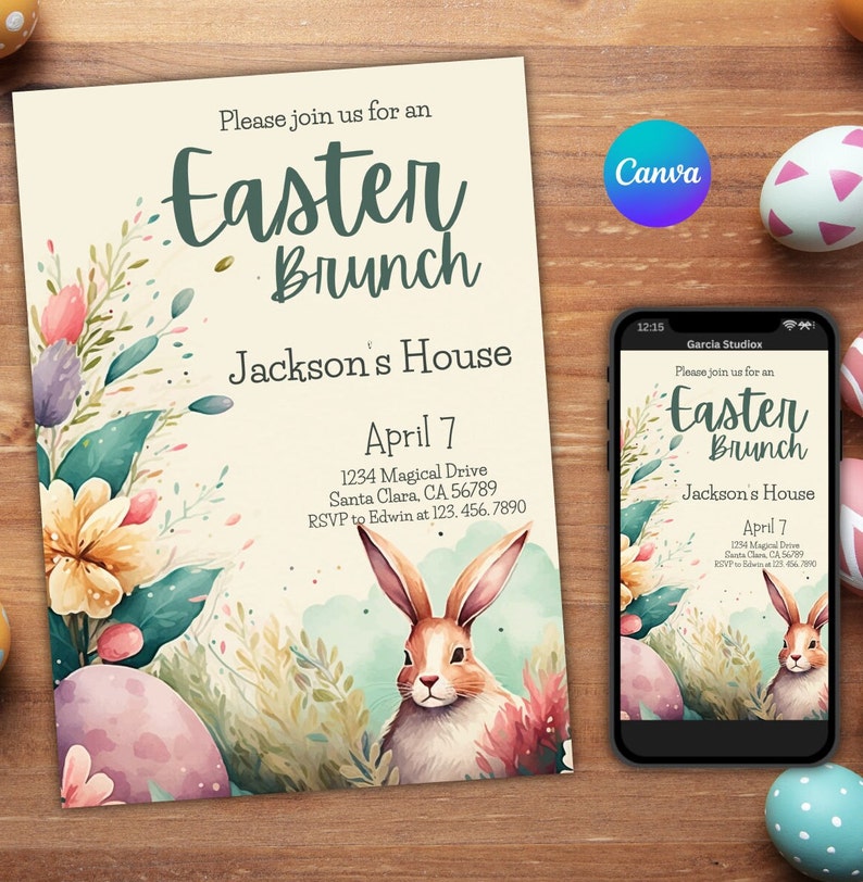 Easter Brunch Invitation, Easter Egg Day Invite, Easter Egg Hunt Invitation, Easter Bunny Party ...