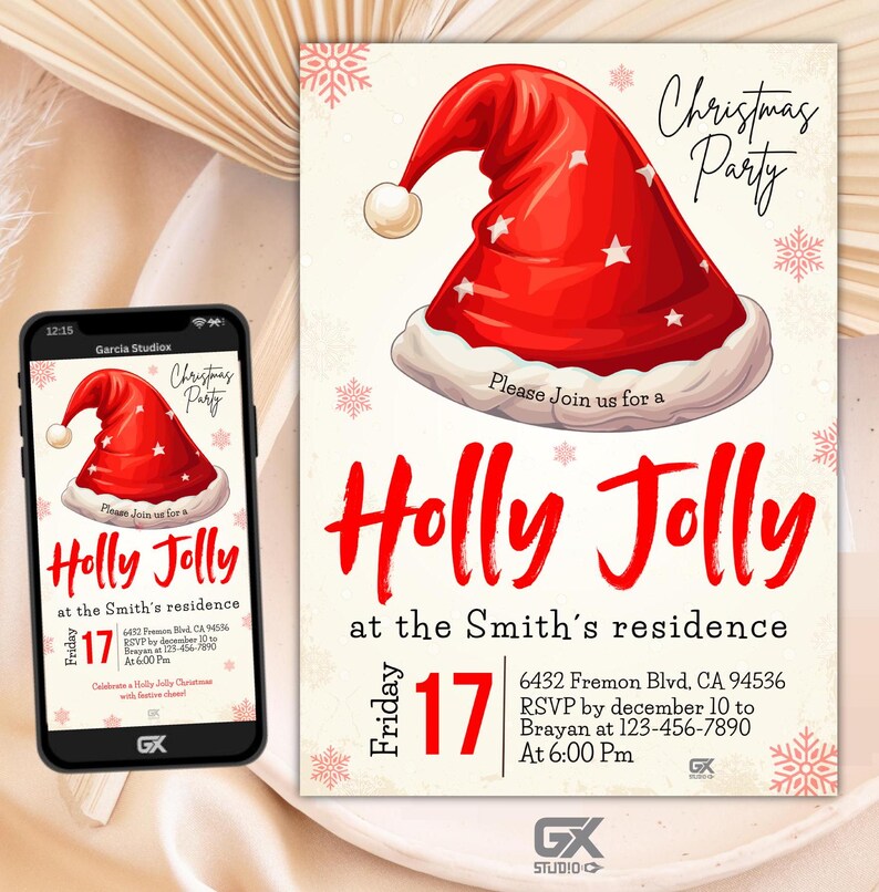 Editable Christmas Party Invitation | Holly Jolly Christmas Party ...