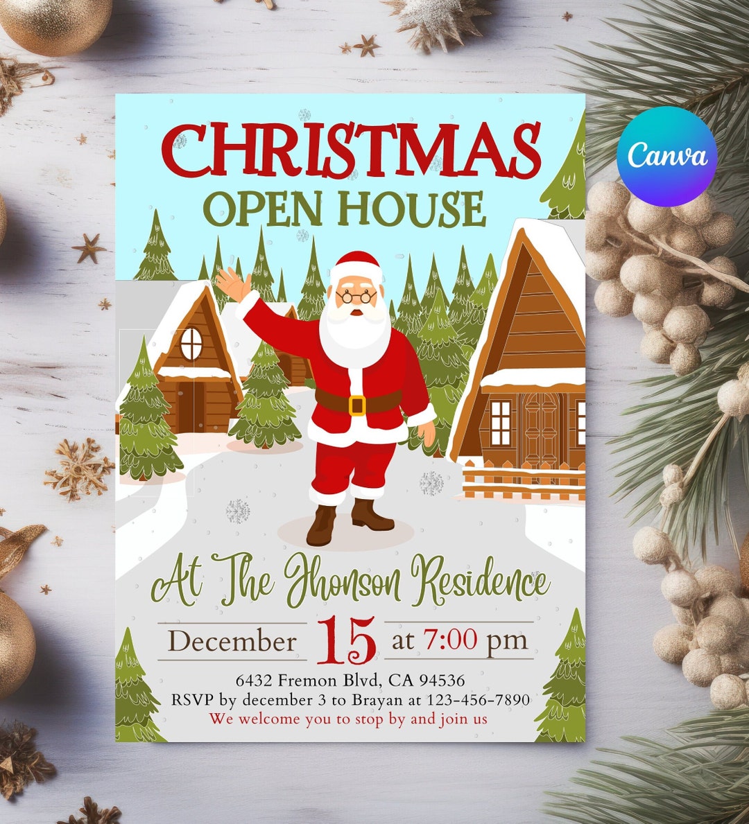 Christmas Open House Party Invitation, Open House Santa Claus Invite ...