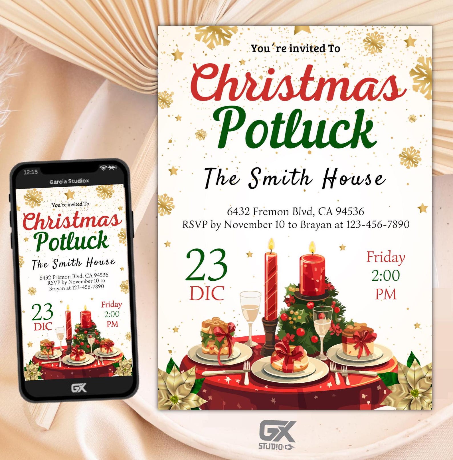 Editable Christmas Potluck Invitation, Holiday Party Template ...
