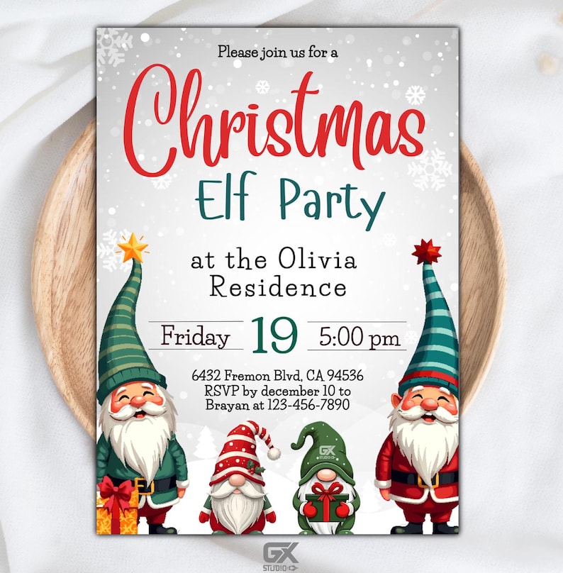 EDITABLE Christmas Elf Party Invitation, Custom Holiday Event Template ...