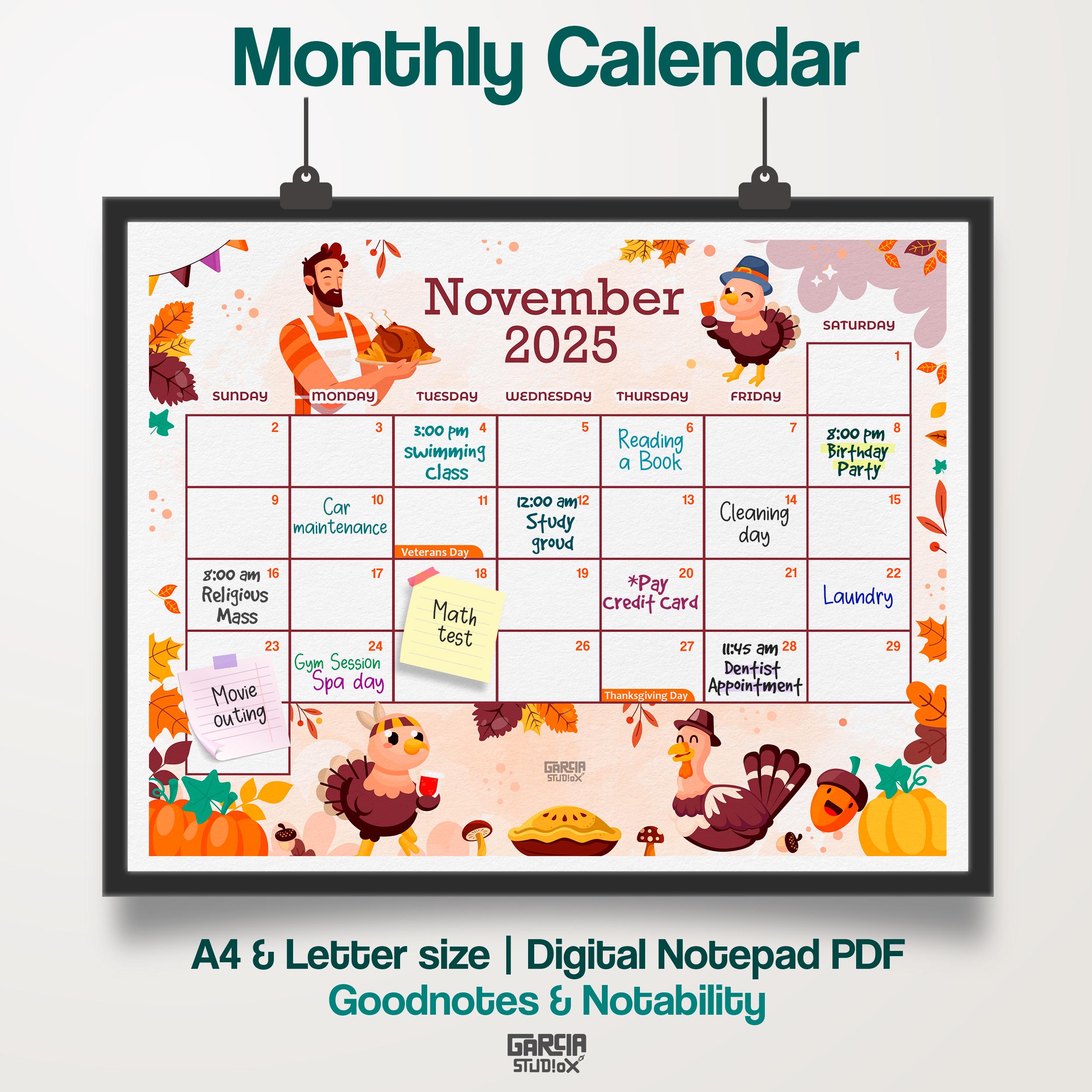 EDITABLE November 2025 Calendar, Fillable Thanksgiving Planner, Monthly ...
