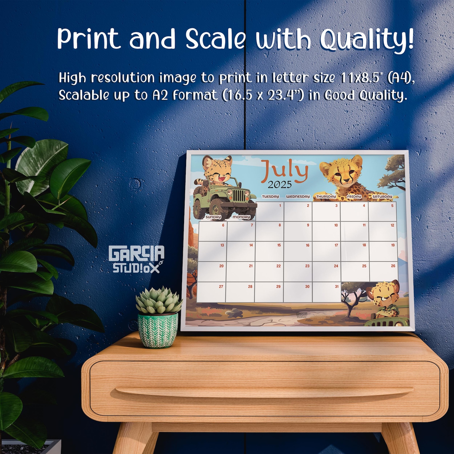 July 2025 Safari Leopard Calendar: Printable, Editable (PDF) - Etsy