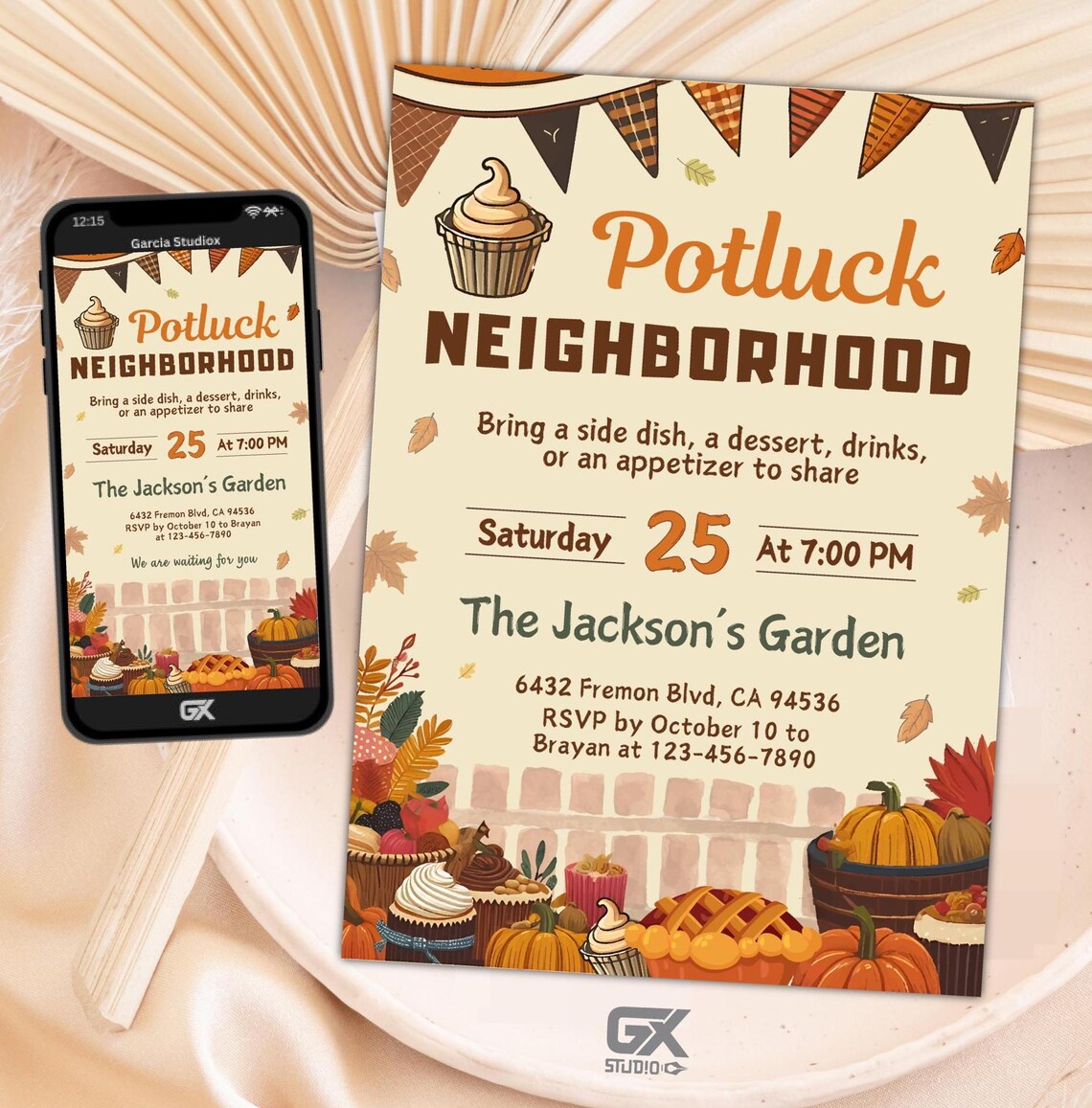 EDITABLE Potluck Neighborhood Invitation, Fall Theme, Autumn Gathering ...
