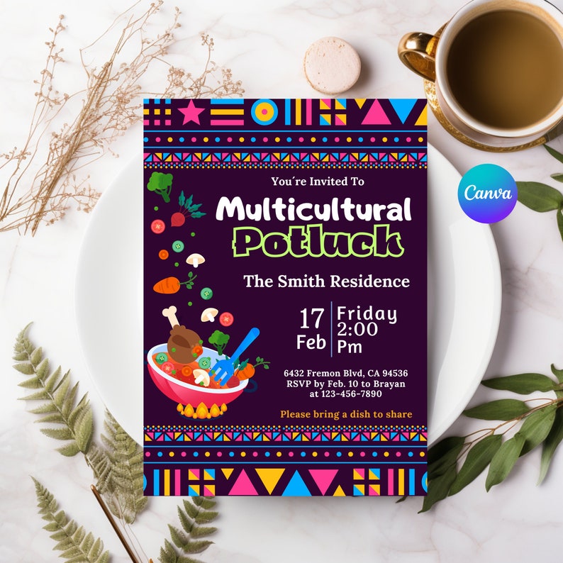 Multicultural Potluck Invitation, Potluck Multicultural Invitation ...