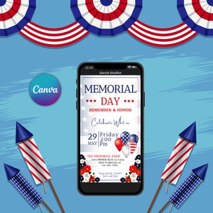 Memorial Day Party Invitation, Memorial Day Invitation, Red White and ...
